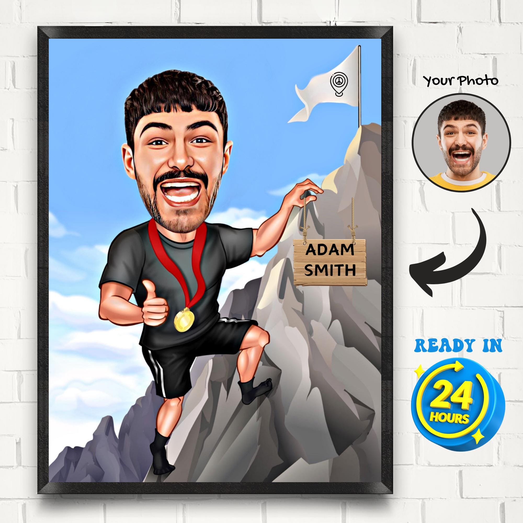 Custom Male Climber Cartoon Portrait, Climber Gift for Men, Climber ...