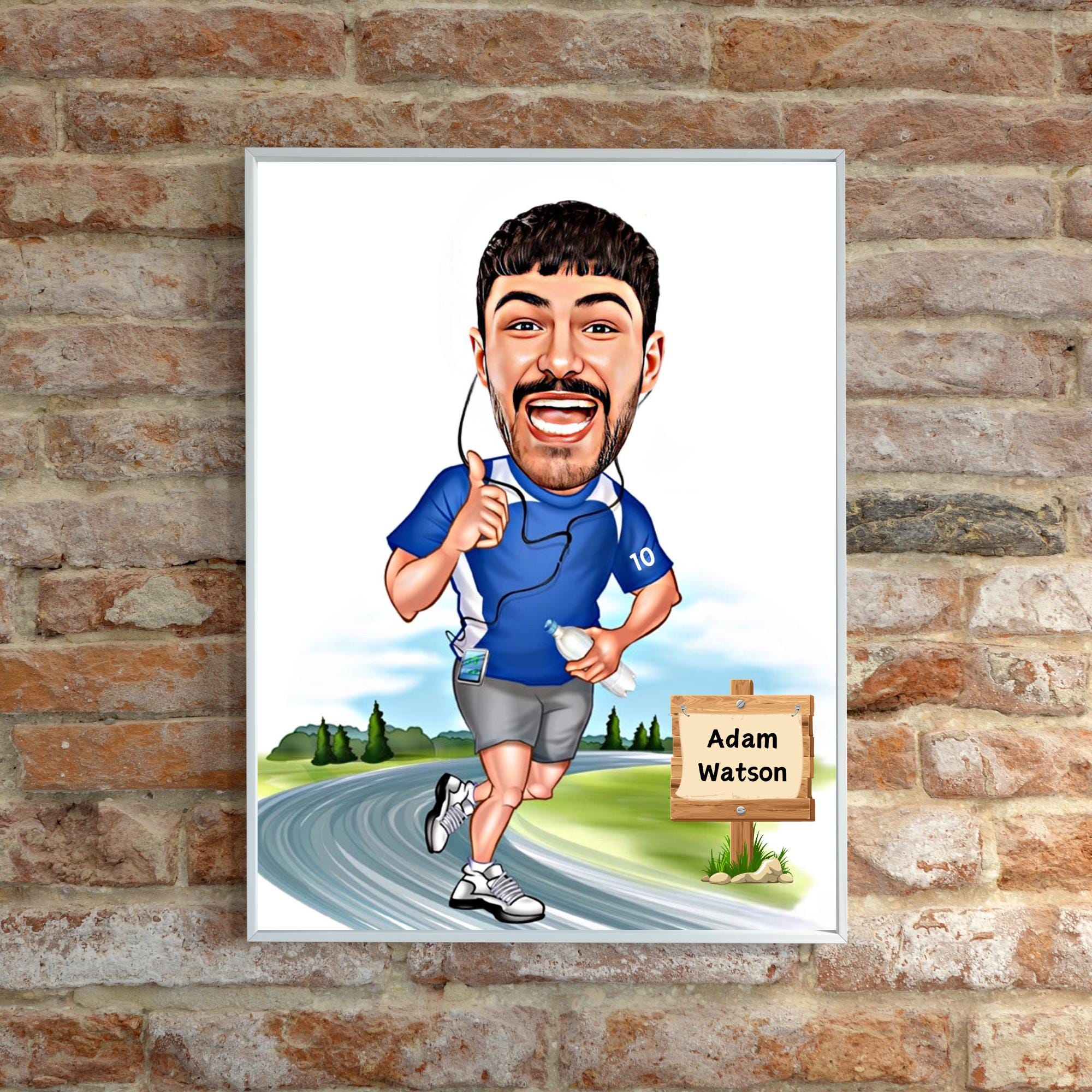 Custom Runner Cartoon Portrait, Runner Gifts for Him, Runner Caricature ...