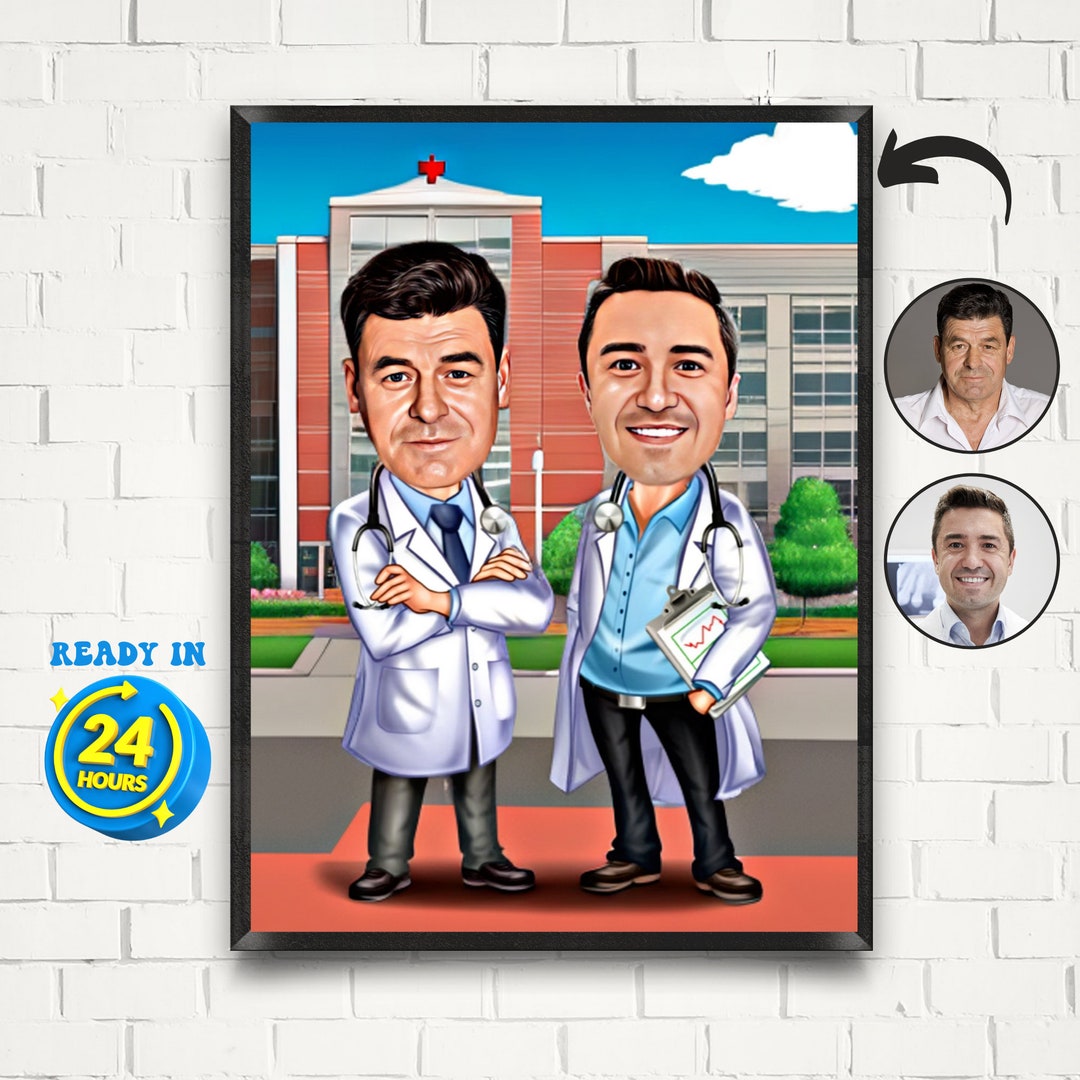 Custom Doctor Caricature Portrait, Male Doctor Caricature Drawing From ...