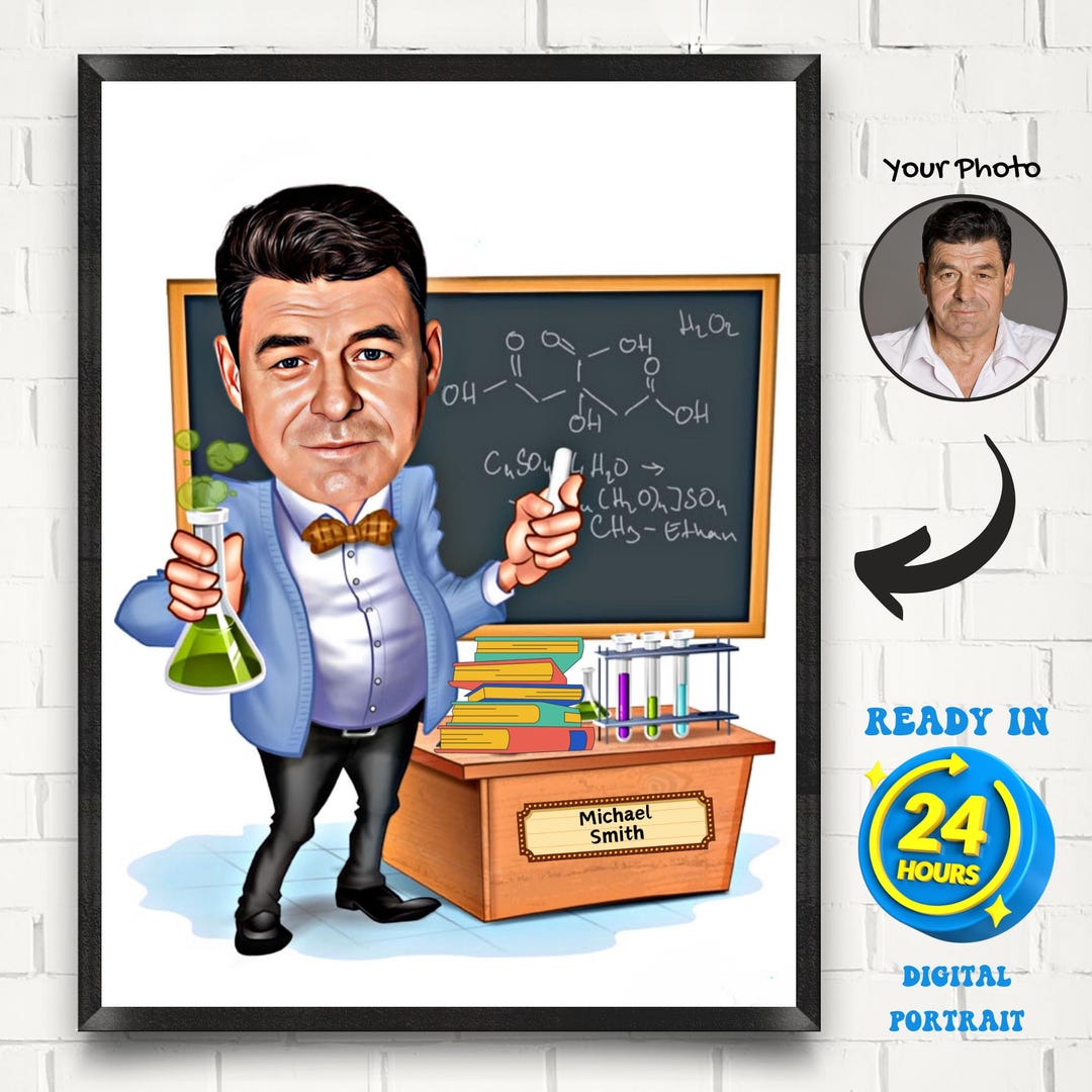 Custom Chemistry Teacher Caricature Draw From Photo, Chemistry Teacher ...