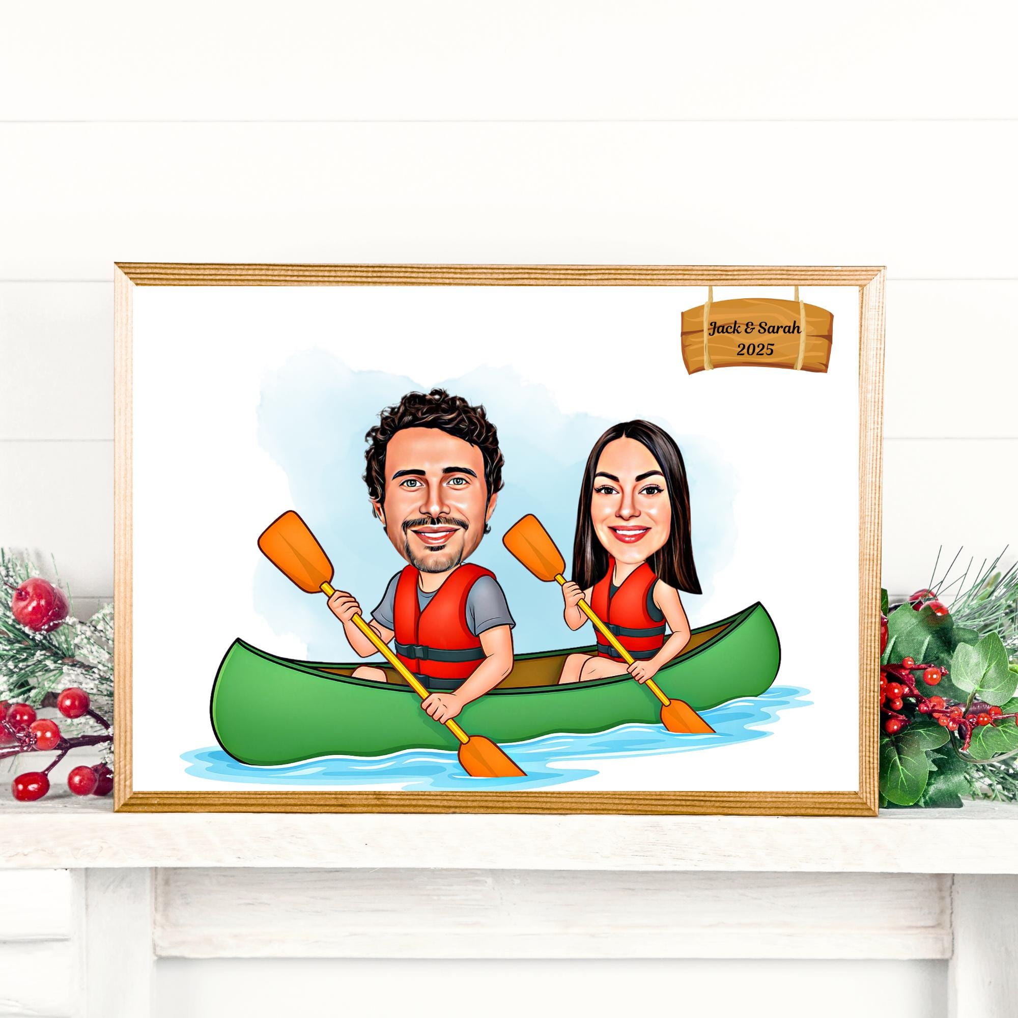 Personalized Canoe Caricature Drawing From Photo, Couple Canoe Gift ...