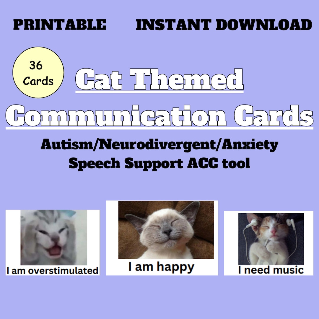 Cat Communication Cards 36pc Nonverbal Aid AAC for Autism ...