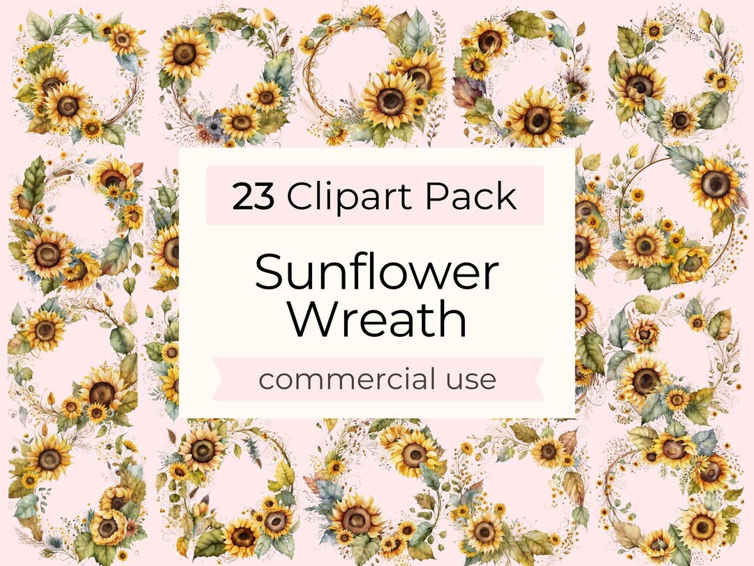 Sunflower Wreath Clipart, Watercolor Floral Spring, Botanical Floral ...