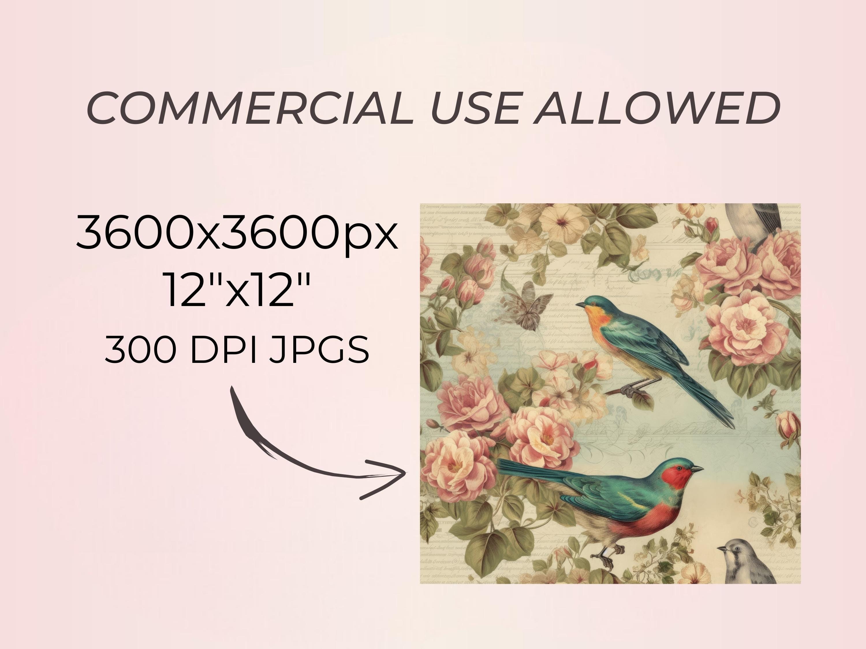 Birds Digital Papers, Vintage Collage Sheets, Flowers Junk Journal ...