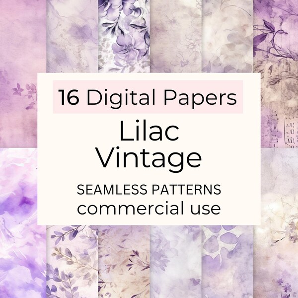 Purple Floral Digital Paper - Etsy