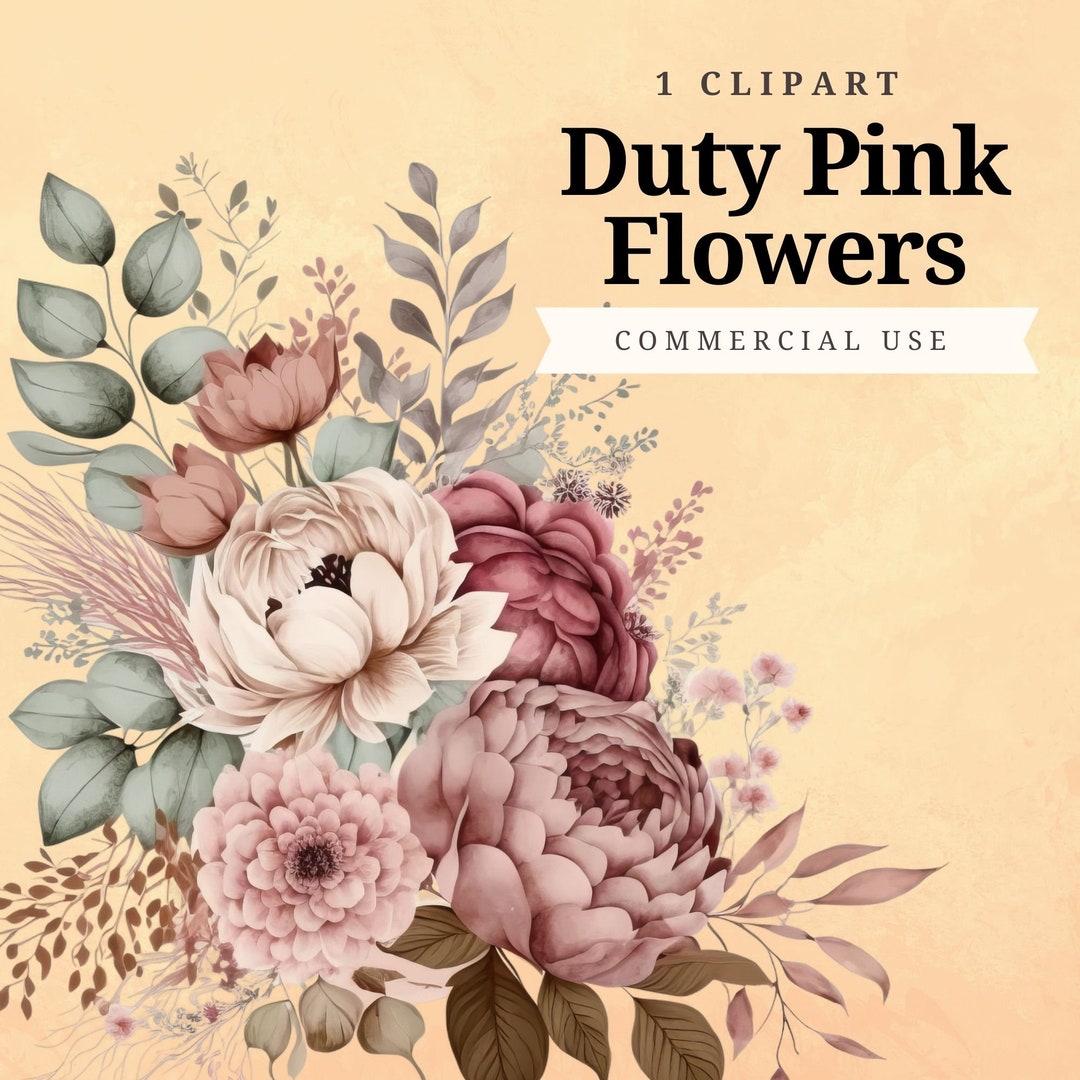 Dusty Pink Flower Clipart, Premade Pastel Bouquet, Dusty Pink Ivory ...