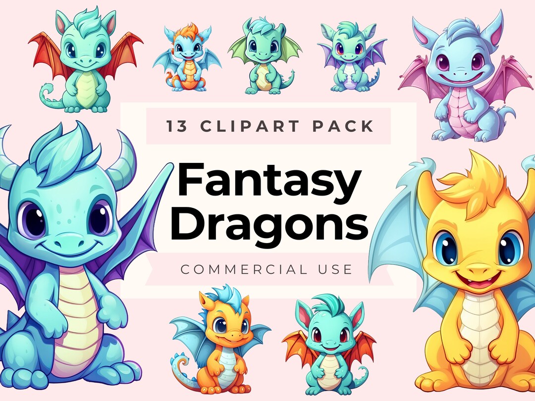 Cute Dragon Clipart, Watercolor Fantasy Baby Animal, Adorable Kids ...