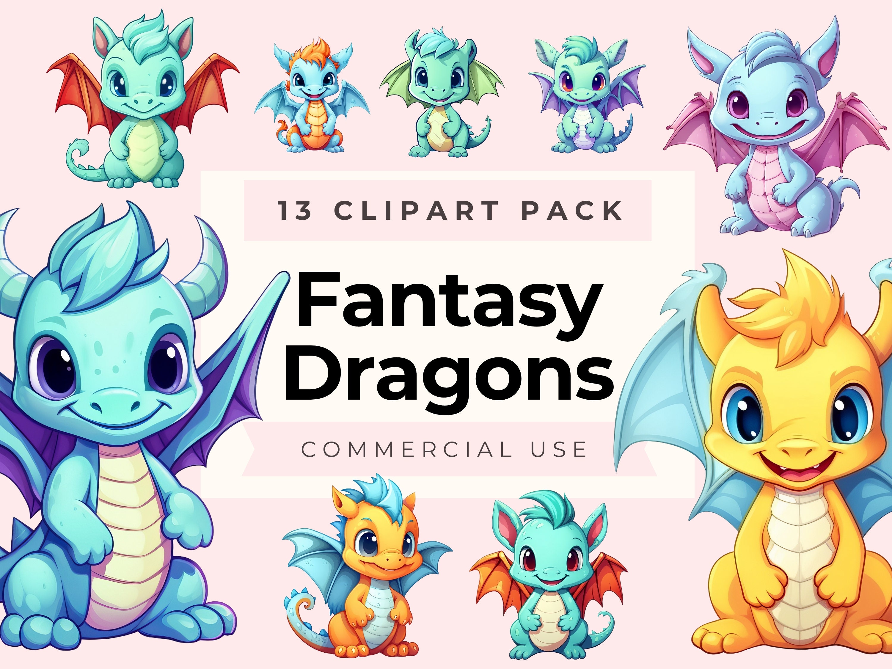 Cute Dragon Clipart, Watercolor Fantasy Baby Animal, Adorable Kids ...