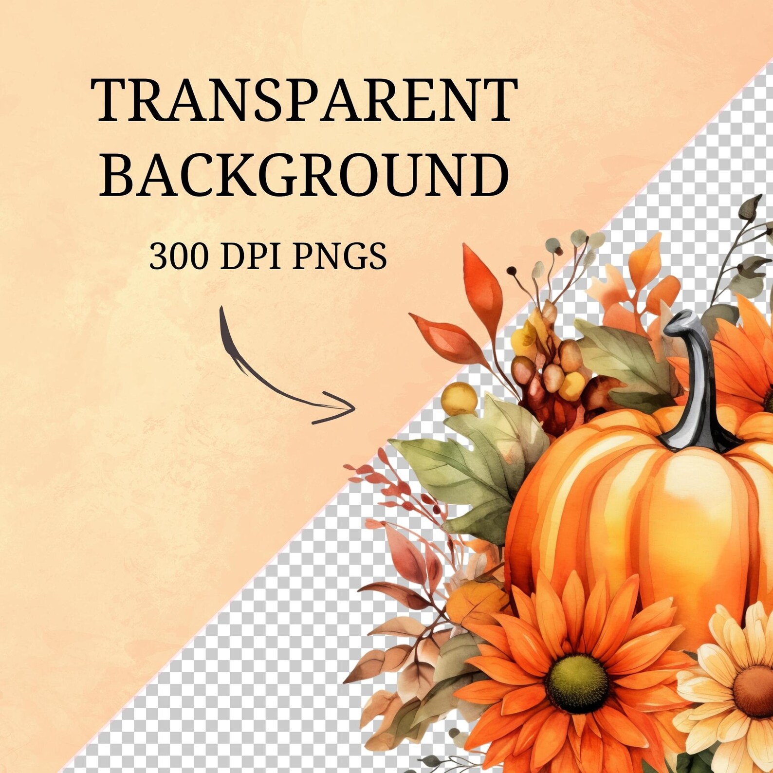Floral Pumpkin Clipart, Burnt Boho Floral Leave, Thanksgiving Image Png ...