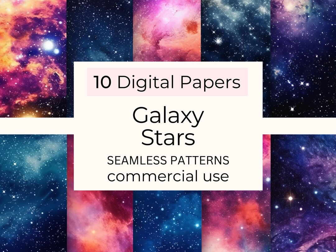 Galaxy Digital Paper Seamless Watercolor, Starry Night Printable Jpgs ...