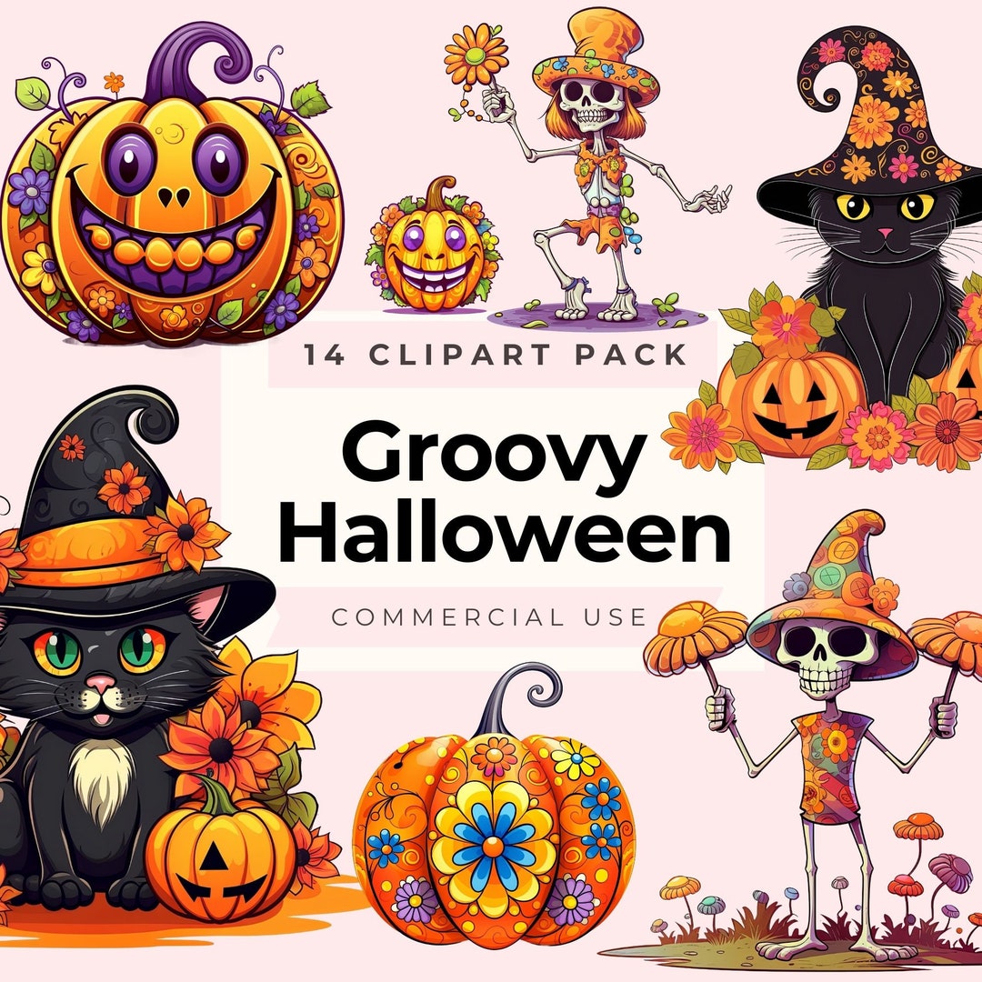 Groovy Halloween Clipart Burnt Orange Floral Leaves - Etsy