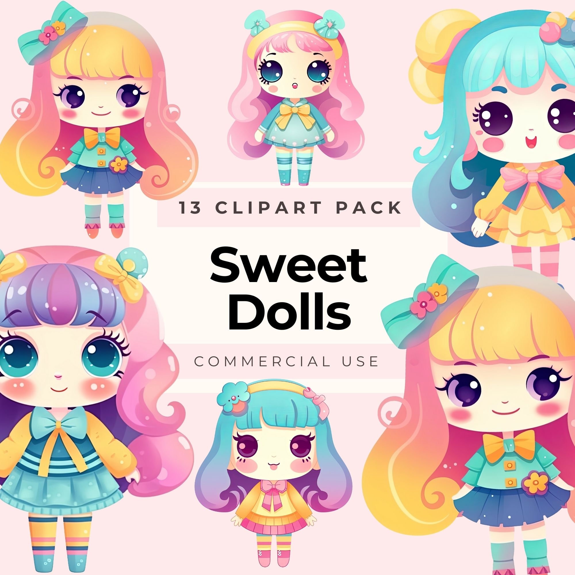 Cute Pink Doll Clipart Watercolor, Sweet Character Invitation Pngs ...