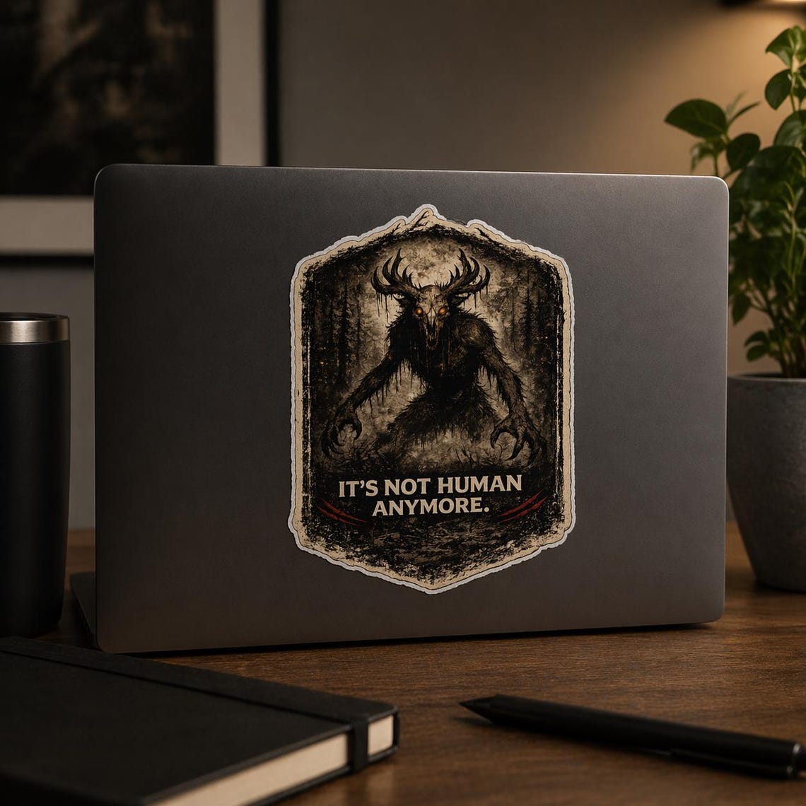 Skinwalker Horror Sticker, Dark Cryptid Forest Decal, Unsettling ...