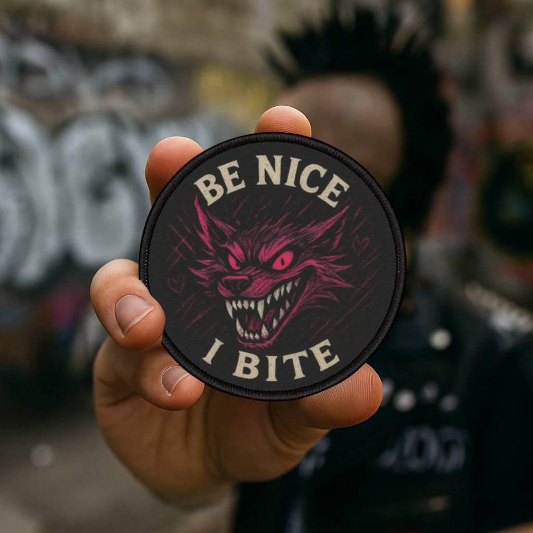 Rebel Patch "be Nice I Bite" - Feral Wolf Grin Punk Goth Iron-on Sew-on ...