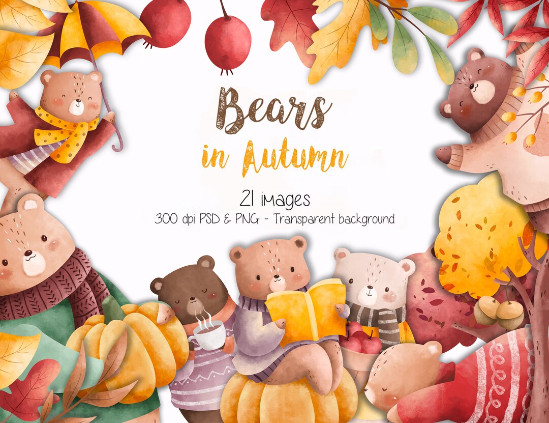 Bears in Autumn Clipart, Clip Art of Bears, Cute Clipart, Animal ...
