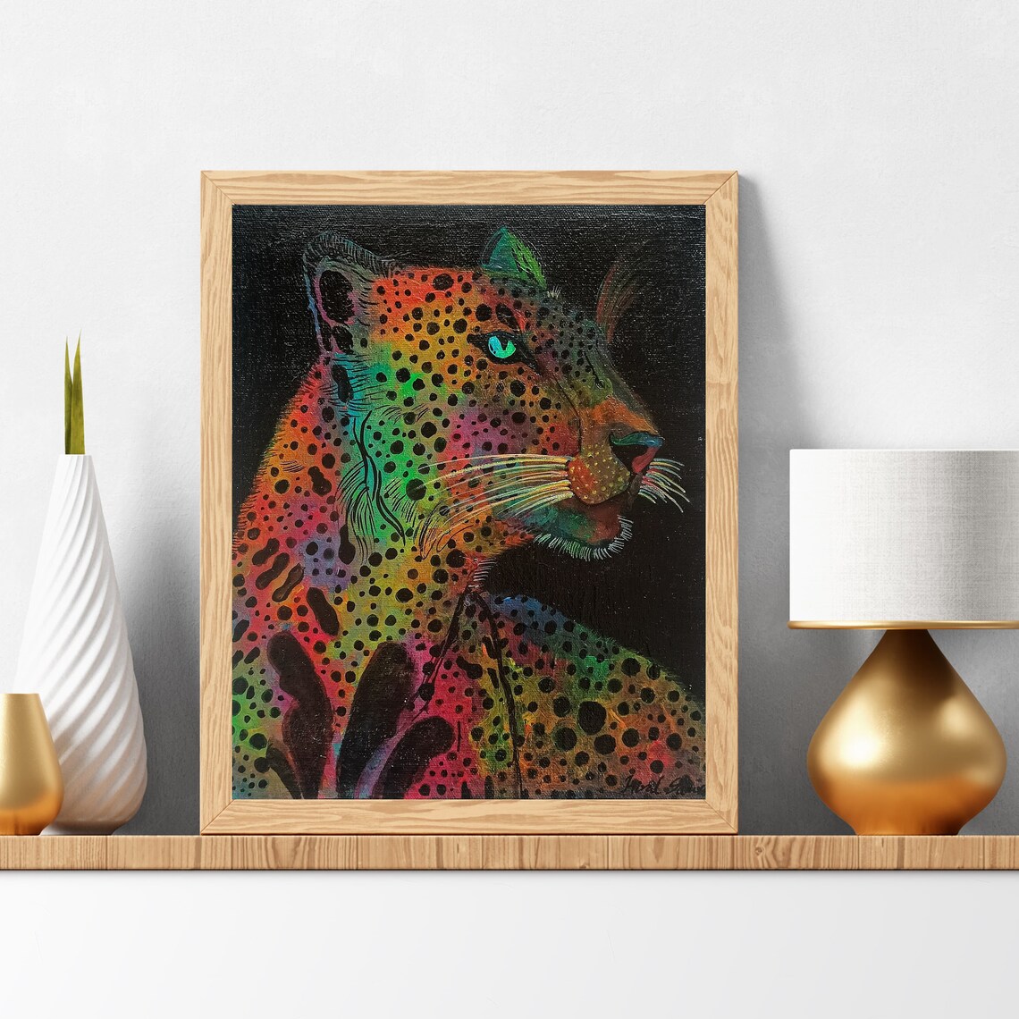 Leopard Neon Glow Handmade Painting, Psychedelic Style, Vibrant Colors ...