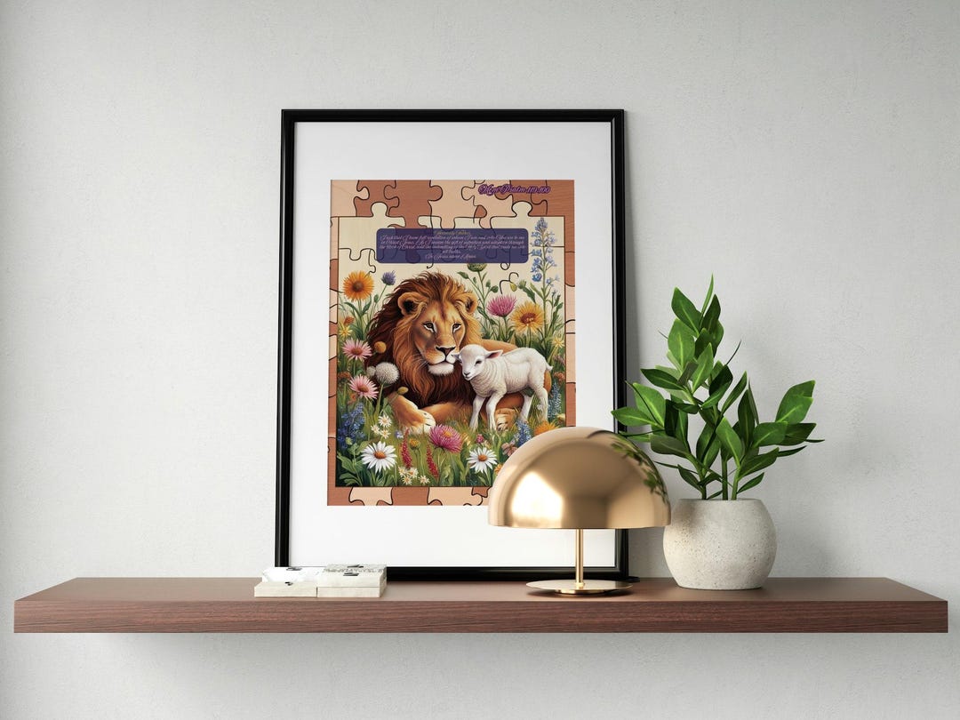 Lion and Lamb in Wildflowers Cottage, Puzzle Pieces Autism Wall Art ...