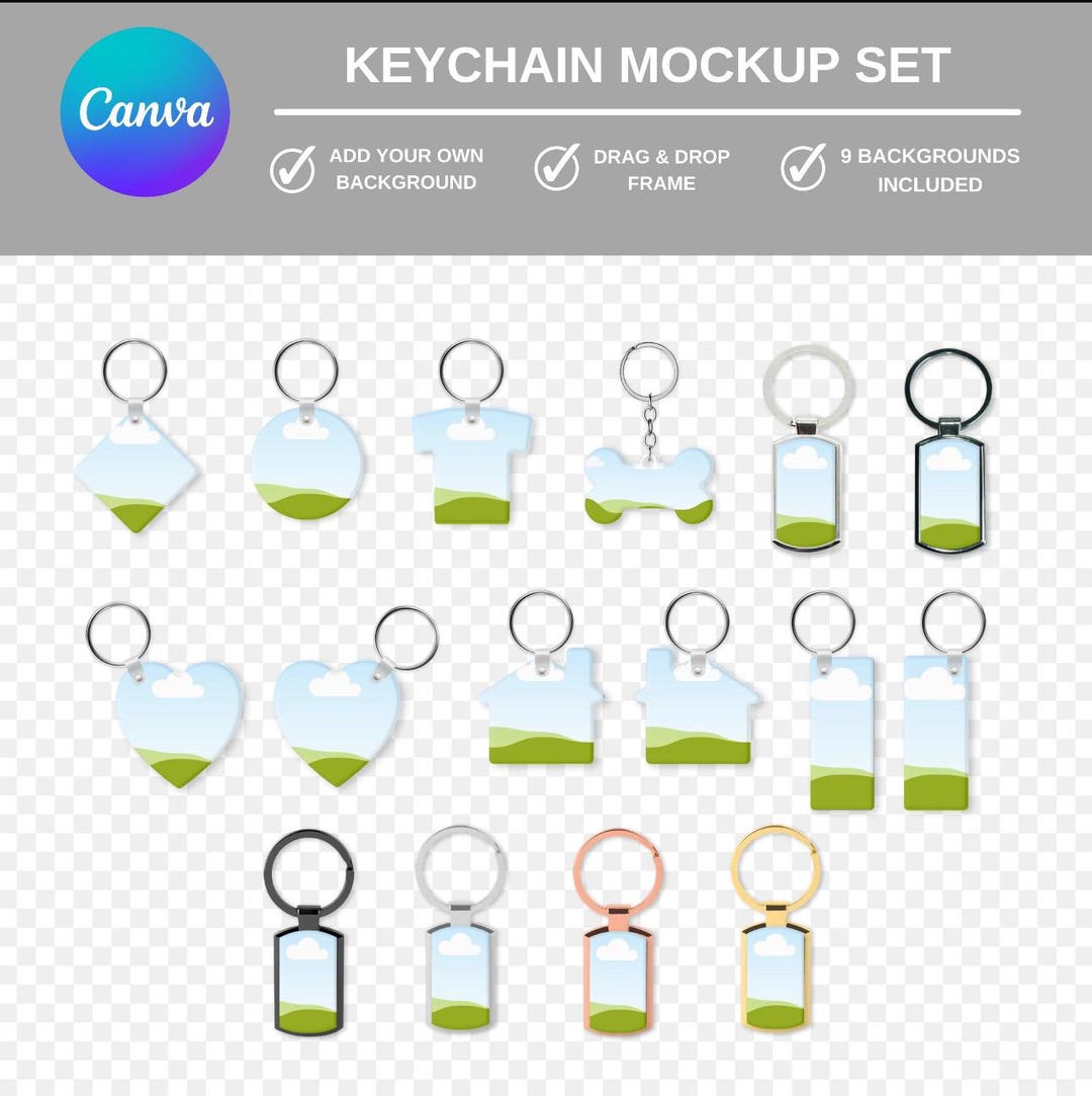 Dye Sublimation Keychain Mockup Bundle, Keys Mockup, Tag Mockup, Drag ...