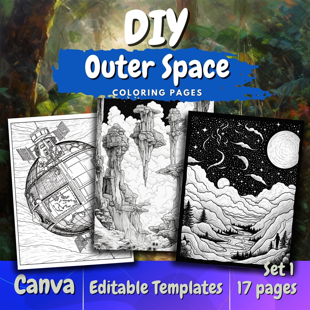 Printable DIY Cosmic Coloring Pages Alien Art Galaxy Colors Moon Rocks ...