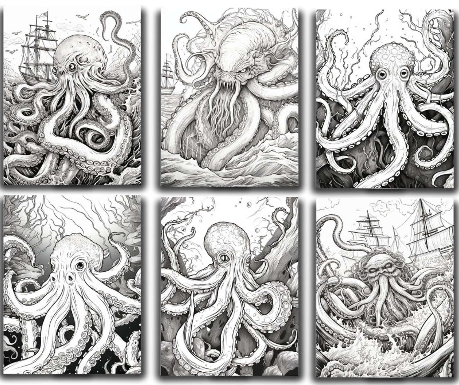 Grayscale Large Octopus Coloring Pages With Unique Designs - Color ...
