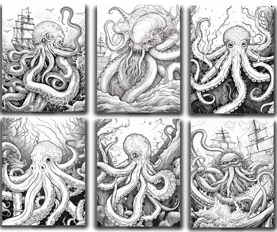 Grayscale Large Octopus Coloring Pages With Unique Designs - Color ...