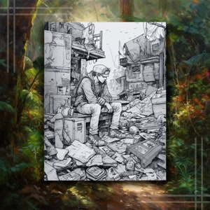 Post Apocalyptic Coloring Pages for Adults With Grayscale Art Coloring ...