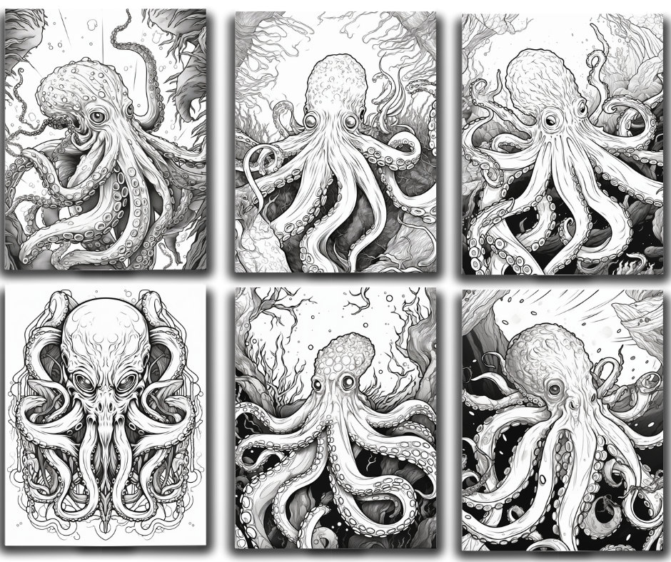 Grayscale Large Octopus Coloring Pages With Unique Designs Color ...
