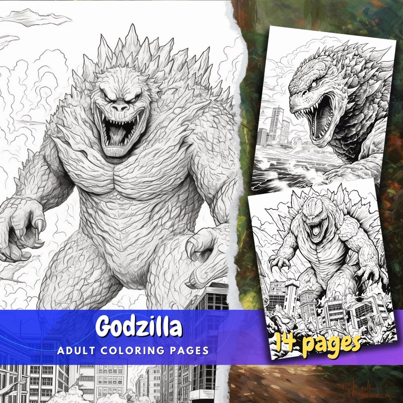 Godzilla Colouring Pages - Etsy
