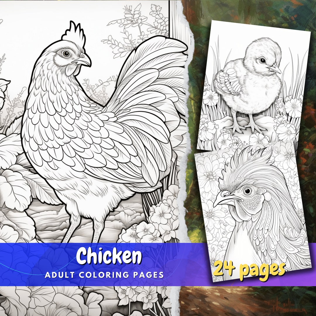 Realistic Chicken Coloring Pages Greyscale Adult Coloring Pages for ...