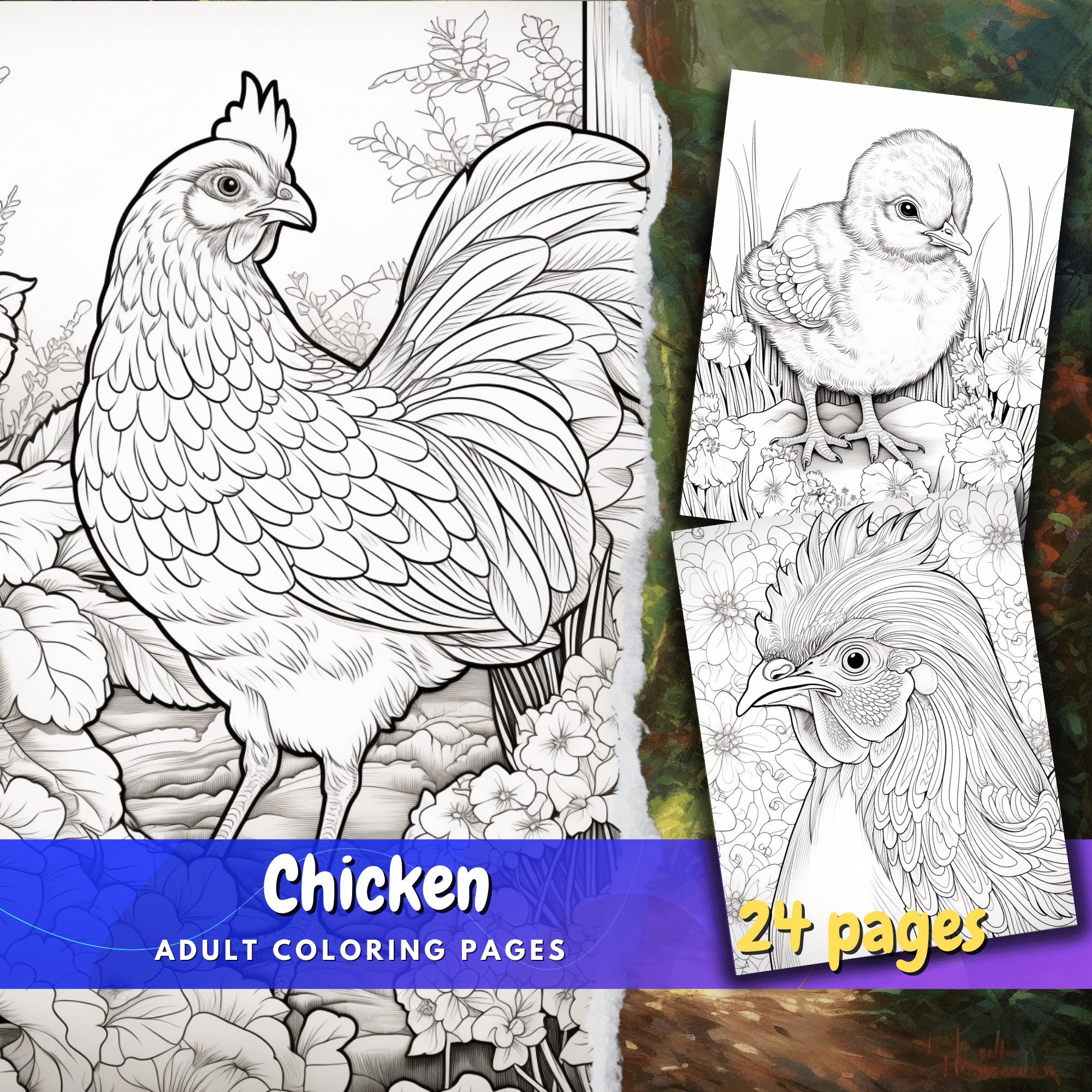 Realistic Chicken Coloring Pages Greyscale Adult Coloring Pages for ...