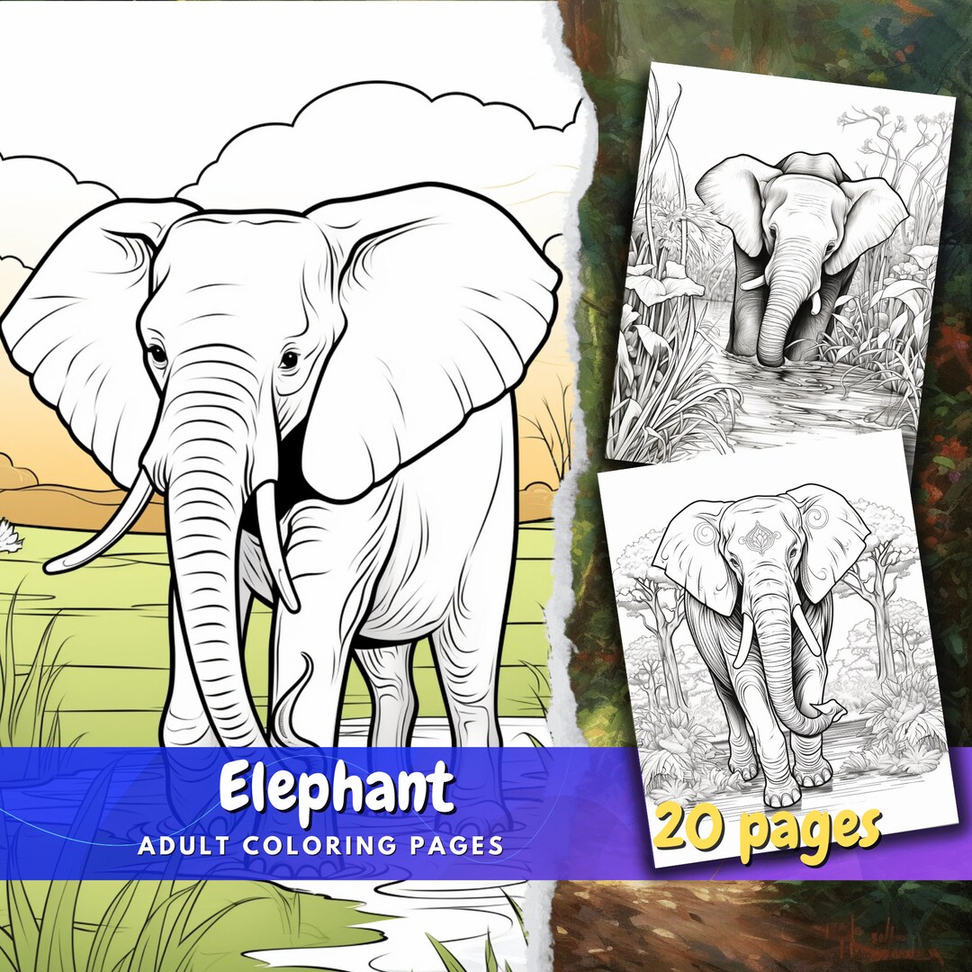 Realistic Elephant Coloring Pages and Greyscale Color Therapy Pages for ...