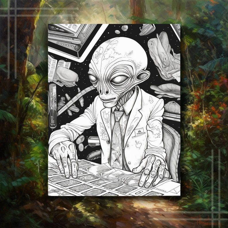 Funny Alien Coloring Pages for Adults | Galactic Gangster Coloring Book ...