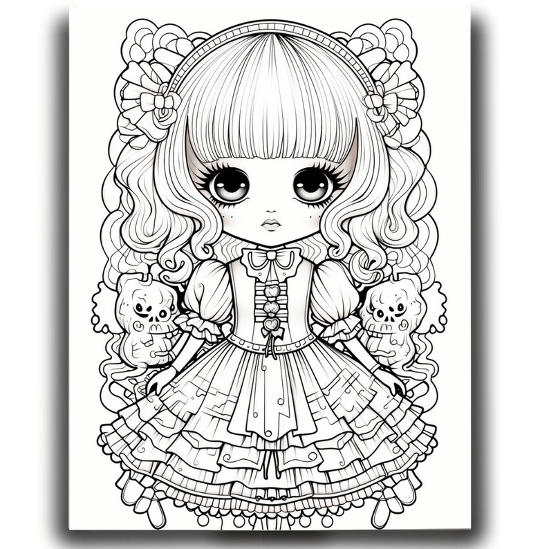Creepy Goth Dolls Coloring Pages for Dark Color Therapy Gift - Etsy
