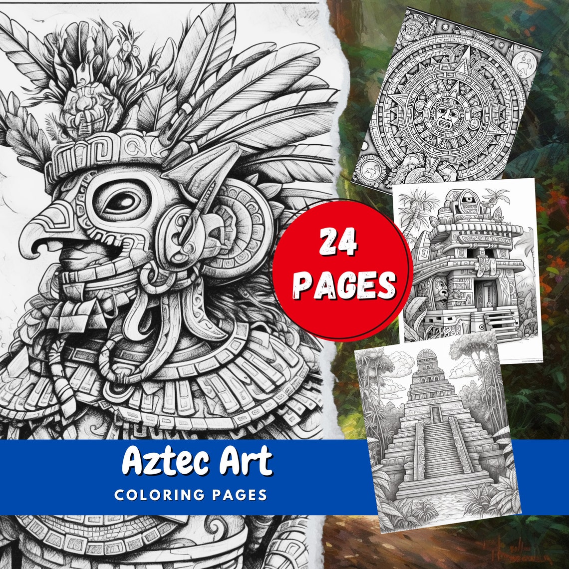 Aztec Coloring Pages Set With Beautiful Native American Line Art ...