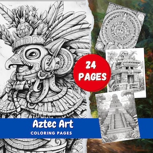 Aztec Coloring Pages Set With Beautiful Native American Line Art ...