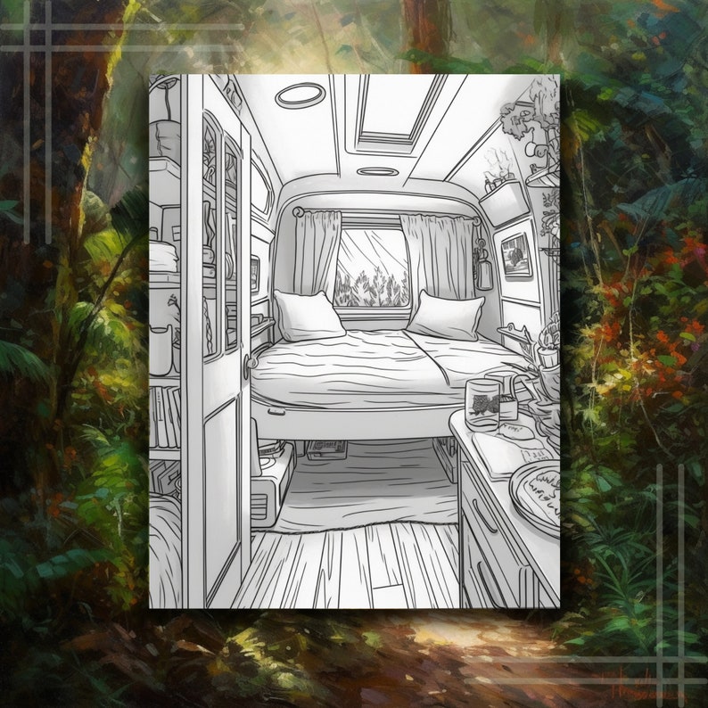 Van Life Coloring Pages Camper Van Coloring Book Printable Digital ...