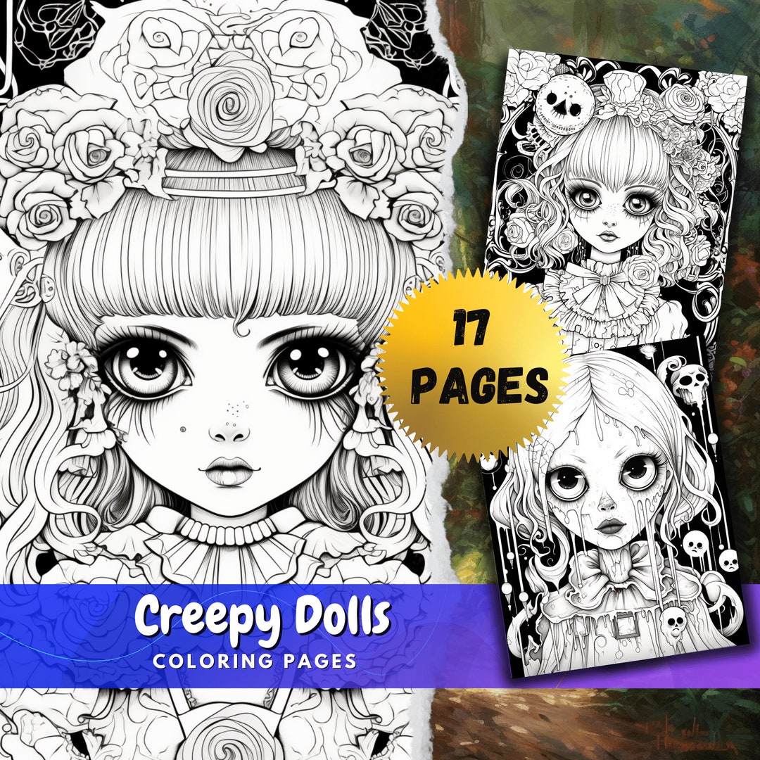 Creepy Goth Dolls Coloring Pages for Dark Color Therapy - Gift for Her ...