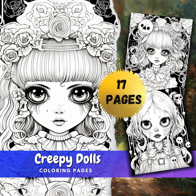Creepy Goth Dolls Coloring Pages | Dark Doll Art PDF | Gothic Adult ...