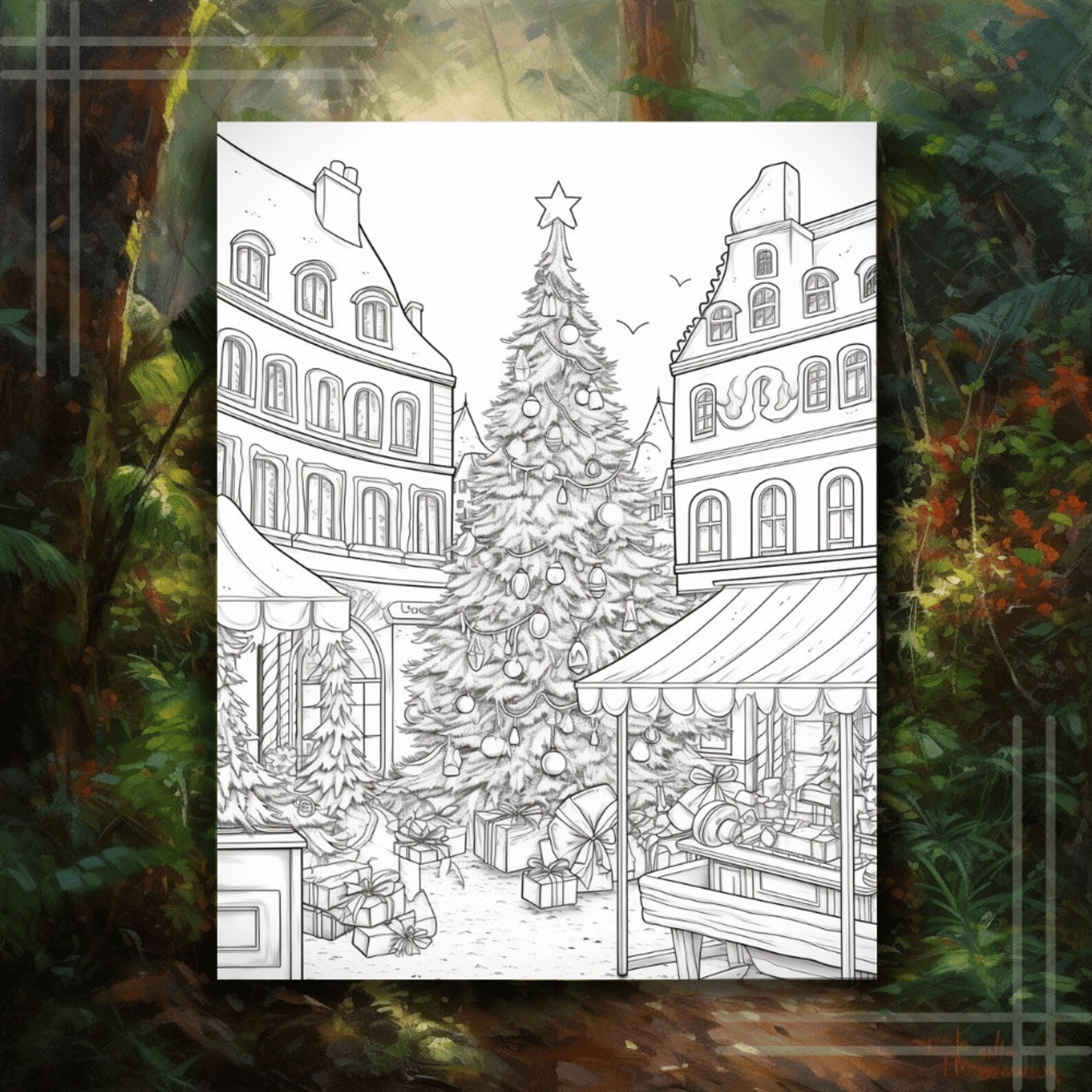 Greyscale Christmas Tree Coloring Pages and Santa Claus Coloring Pages ...