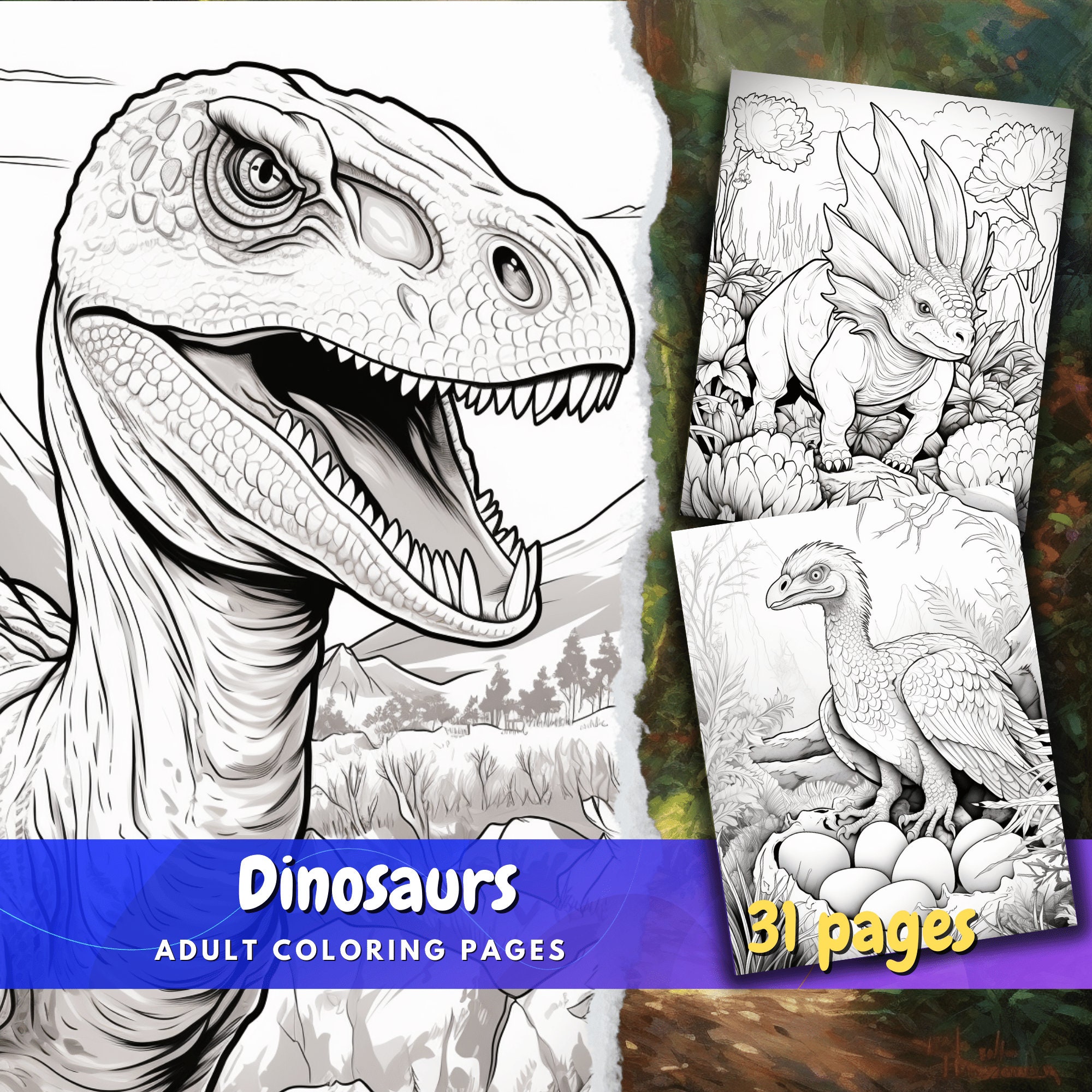 Realistic Dinosaurs Coloring Pages Instant Download - Etsy
