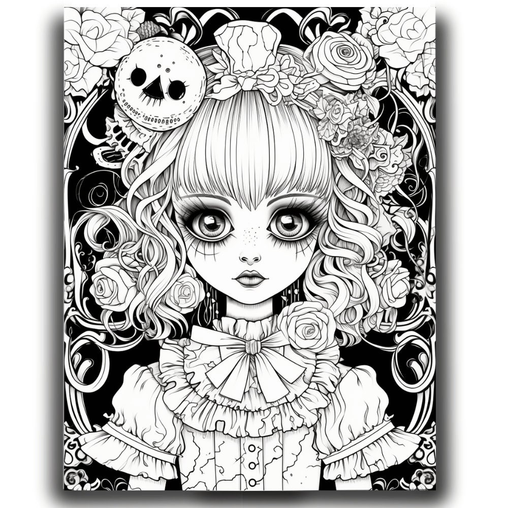 Creepy Goth Dolls Coloring Pages for Dark Color Therapy Gift - Etsy