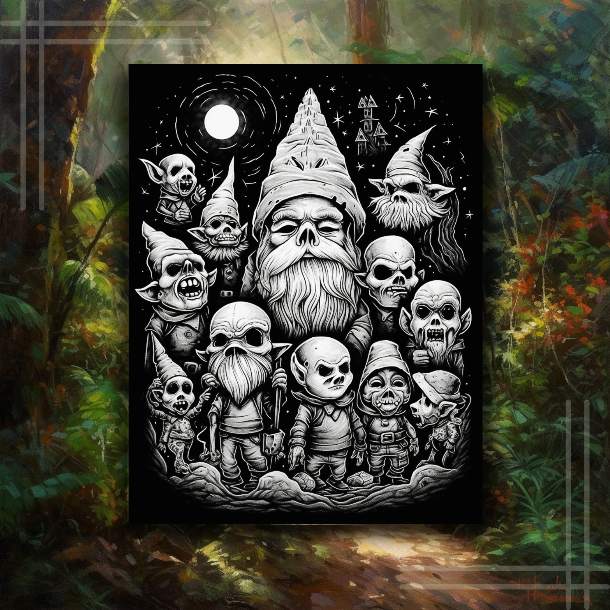 Creepy Evil Gnome Line Art Coloring Pages for Halloween - Etsy