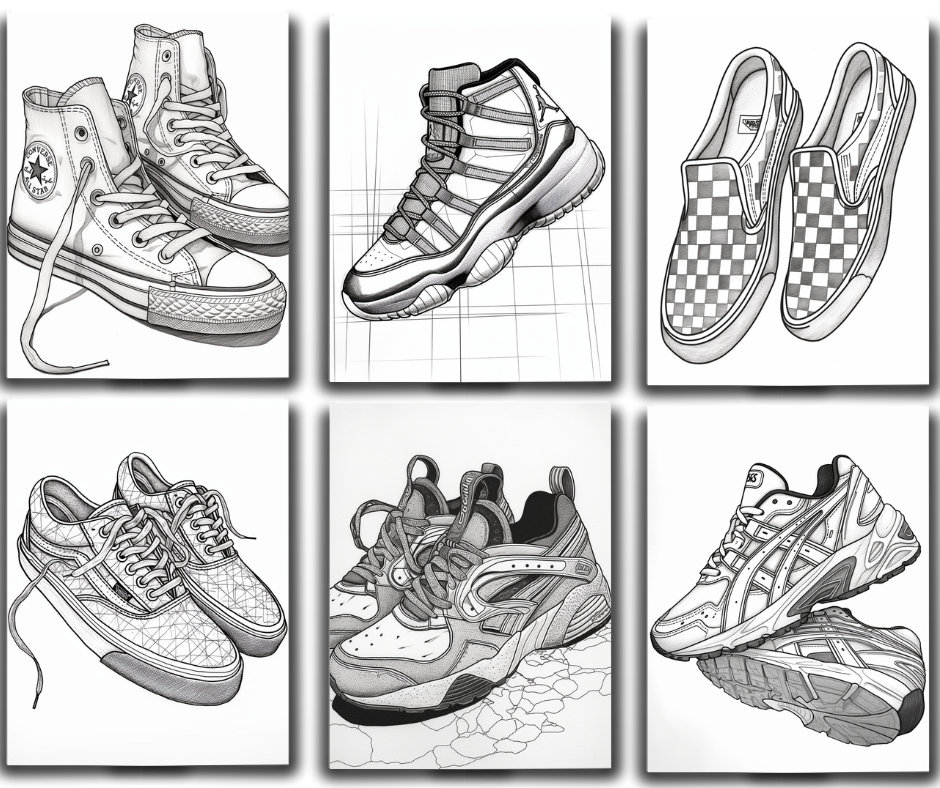Nostalgic 90s Retro Sneaker Coloring Pages Perfect Gift for Him and Her ...