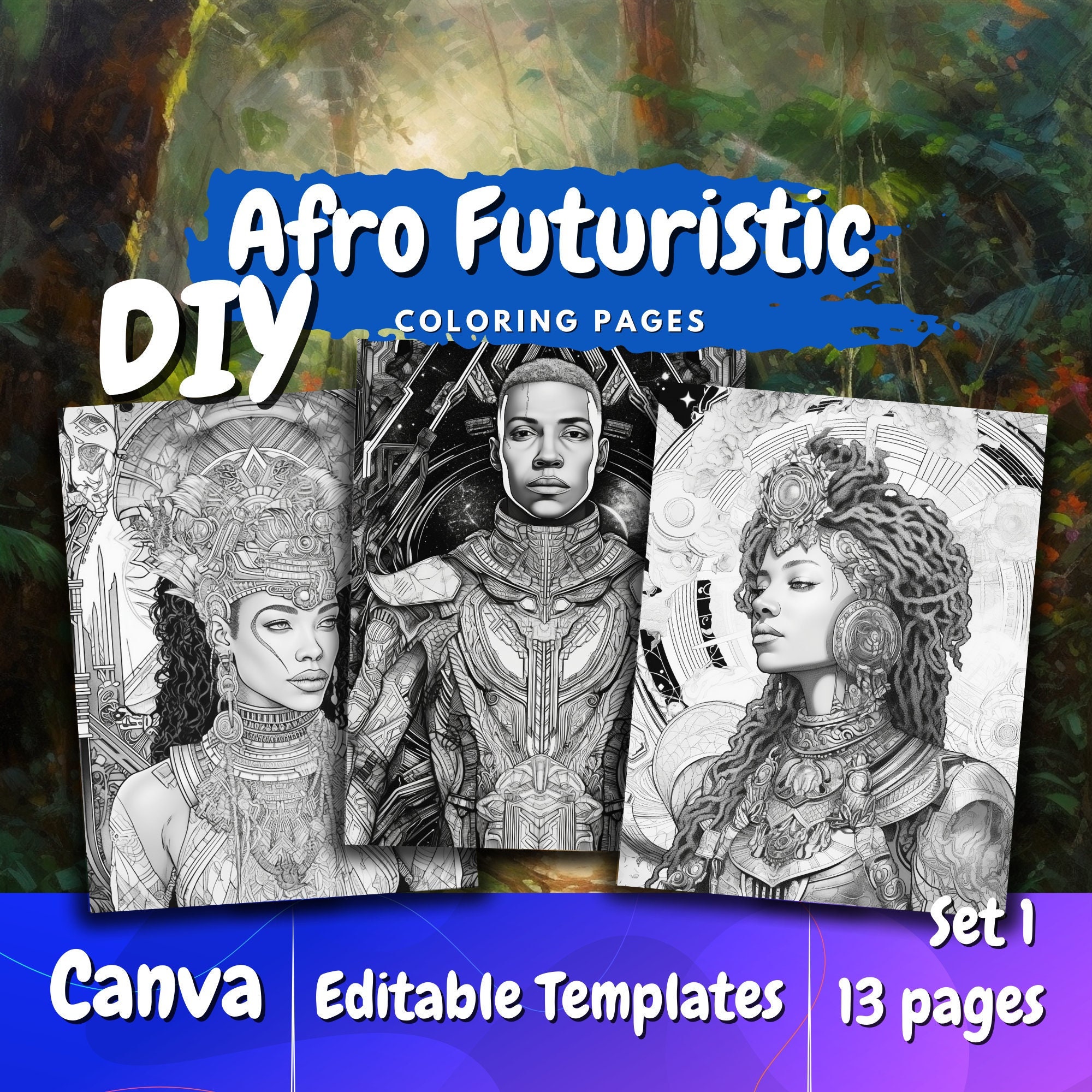 Afro Futuristic Fun Adult Coloring Pages for Instant Download - Etsy