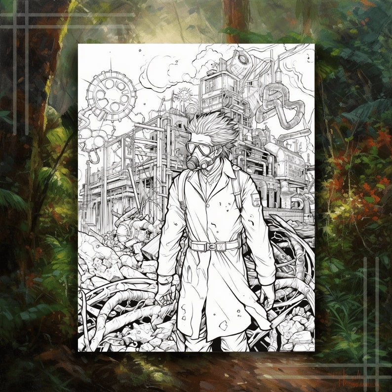 Post Apocalypse Coloring Pages | Dystopian Era Characters | Grayscale ...