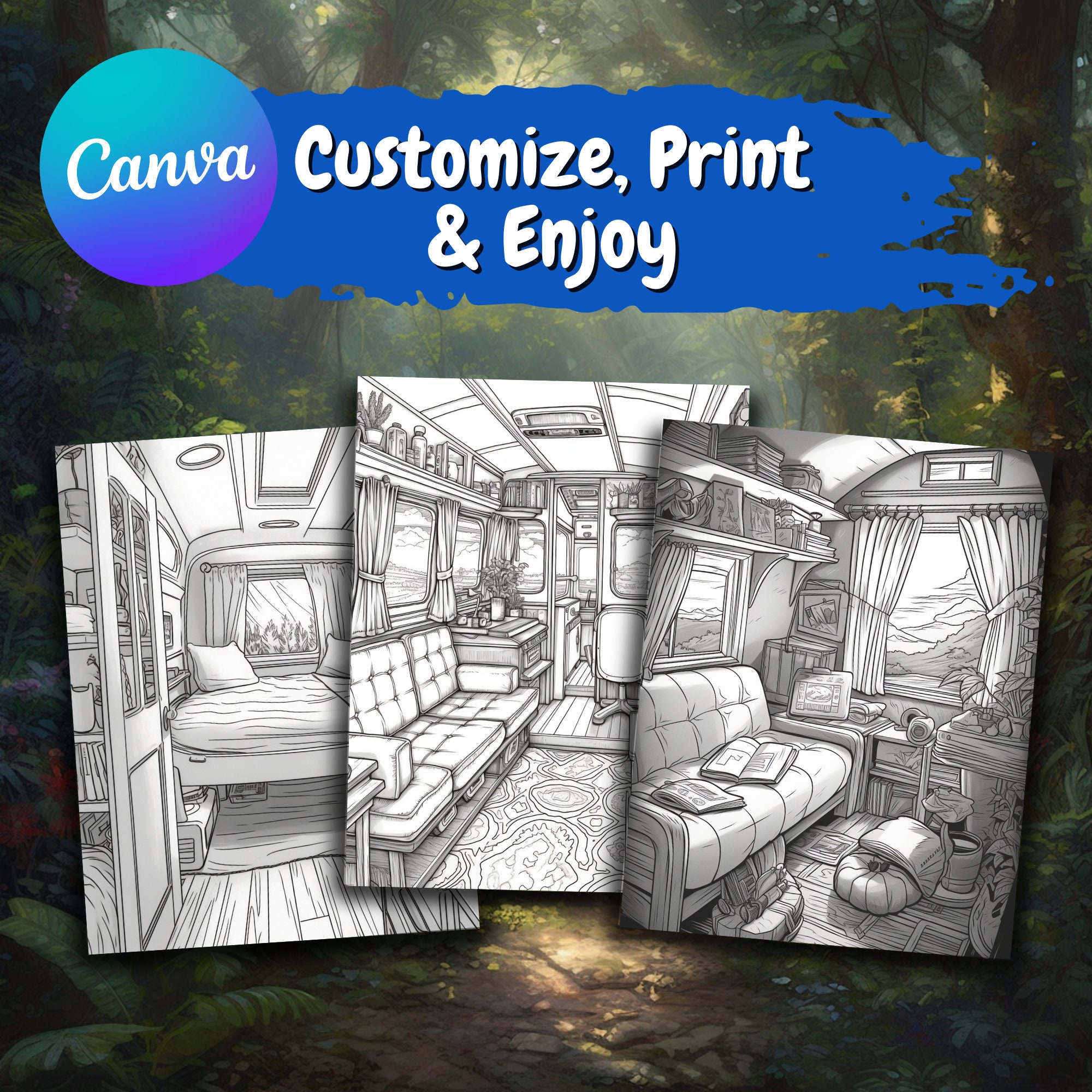 Van Life Coloring Pages Camper Van Coloring Book Printable Digital ...