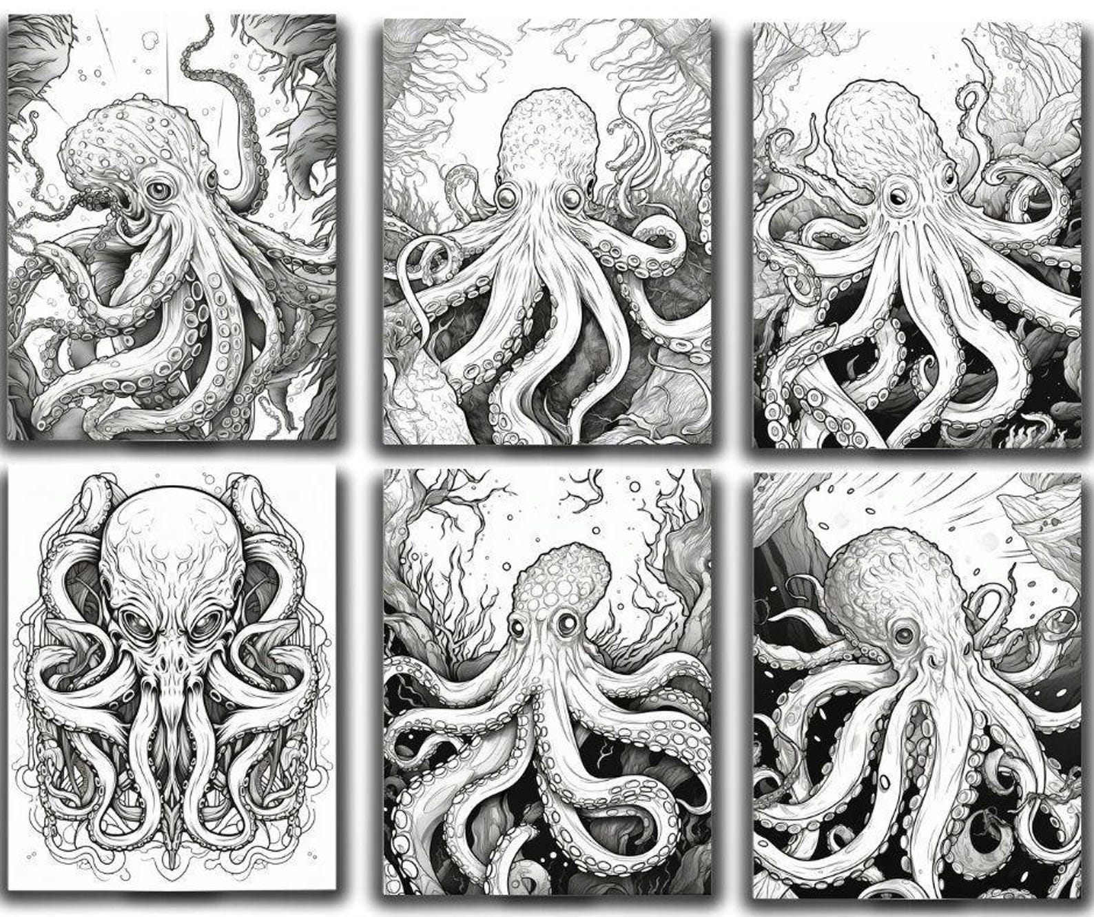 Grayscale Large Octopus Coloring Pages With Unique Designs - Color ...