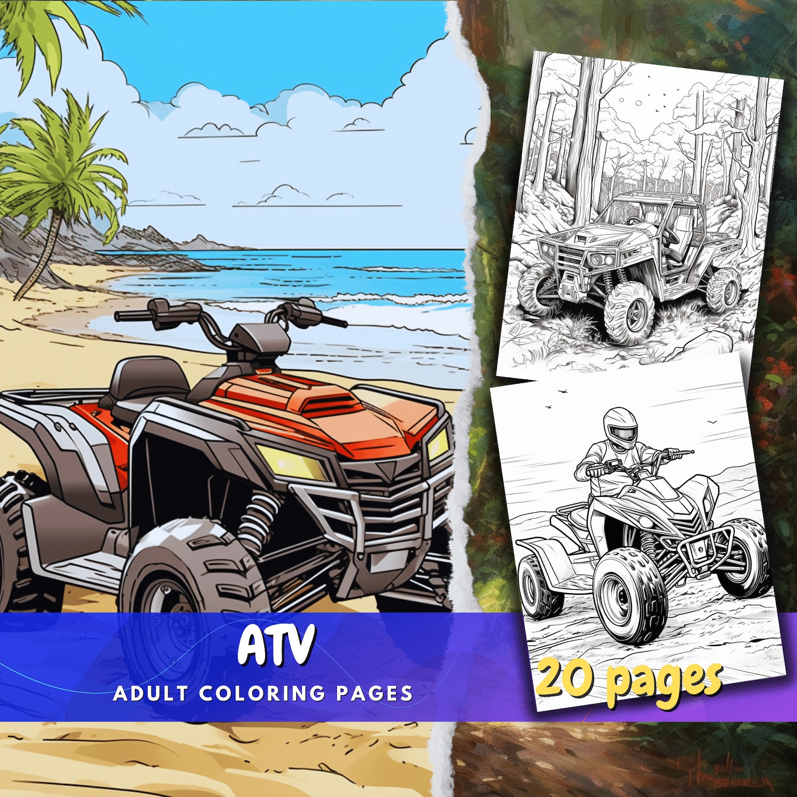 4 Wheeler Coloring Pages Fun Color Therapy Activities - Etsy