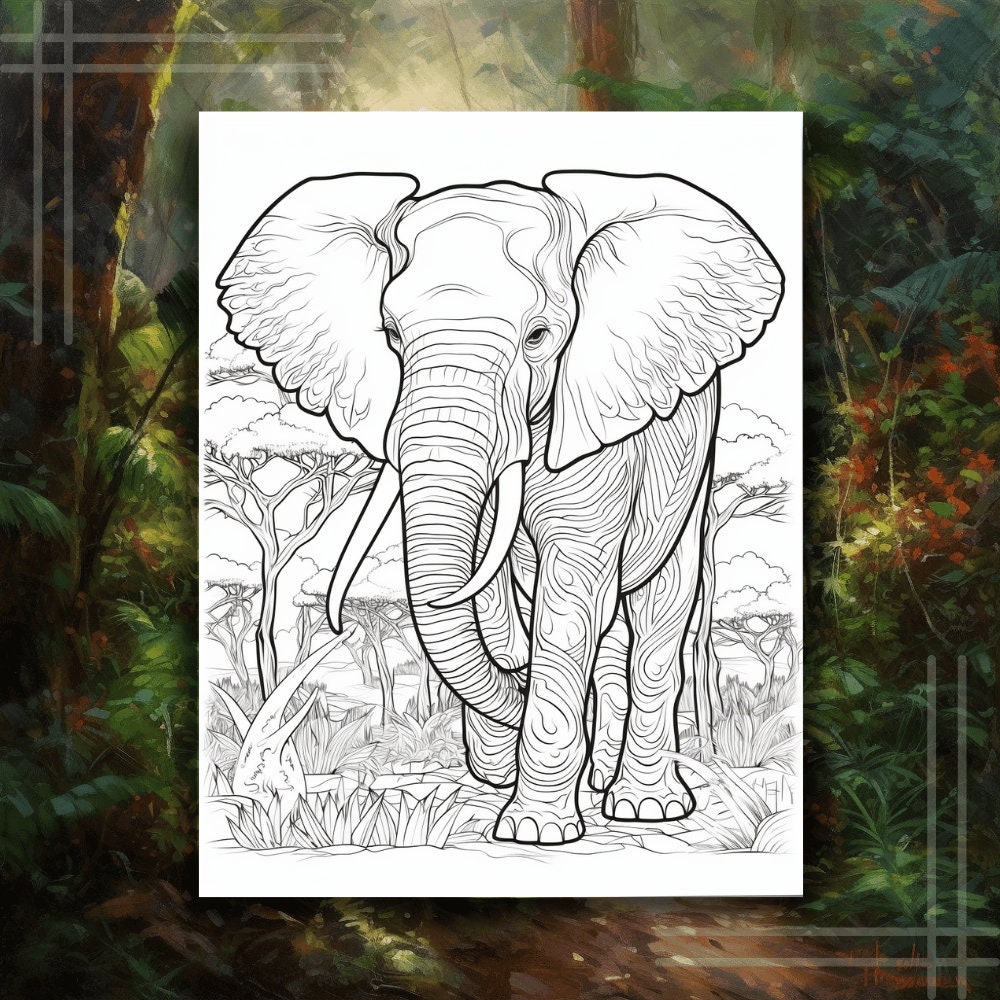 Realistic Elephant Coloring Pages and Greyscale Color Therapy Pages for ...