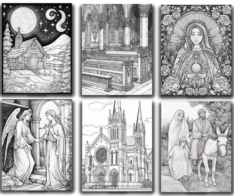 Catholic Coloring Pages for Adults Holy Color Therapy Printable Digital ...